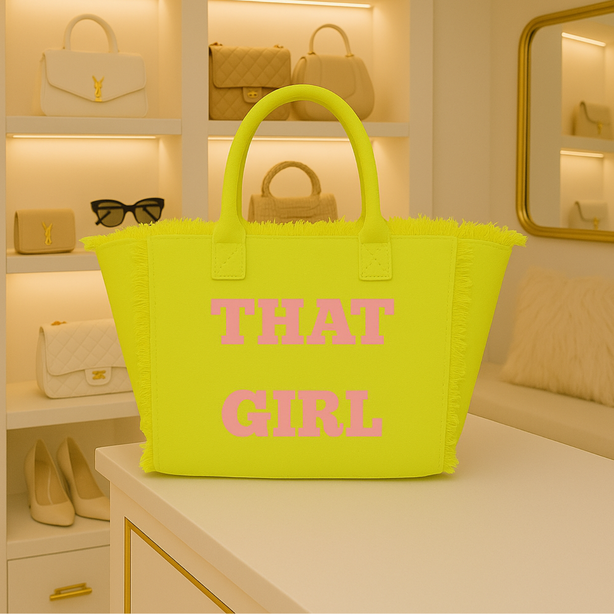 The Statement Canvas Tote – "That Girl " (Yellow-Wording Color Customi ...